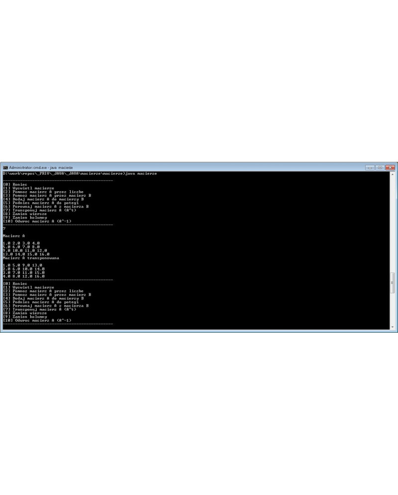 Kody źródłowe JAVA: Metody numeryczne - Operacje na macierzach